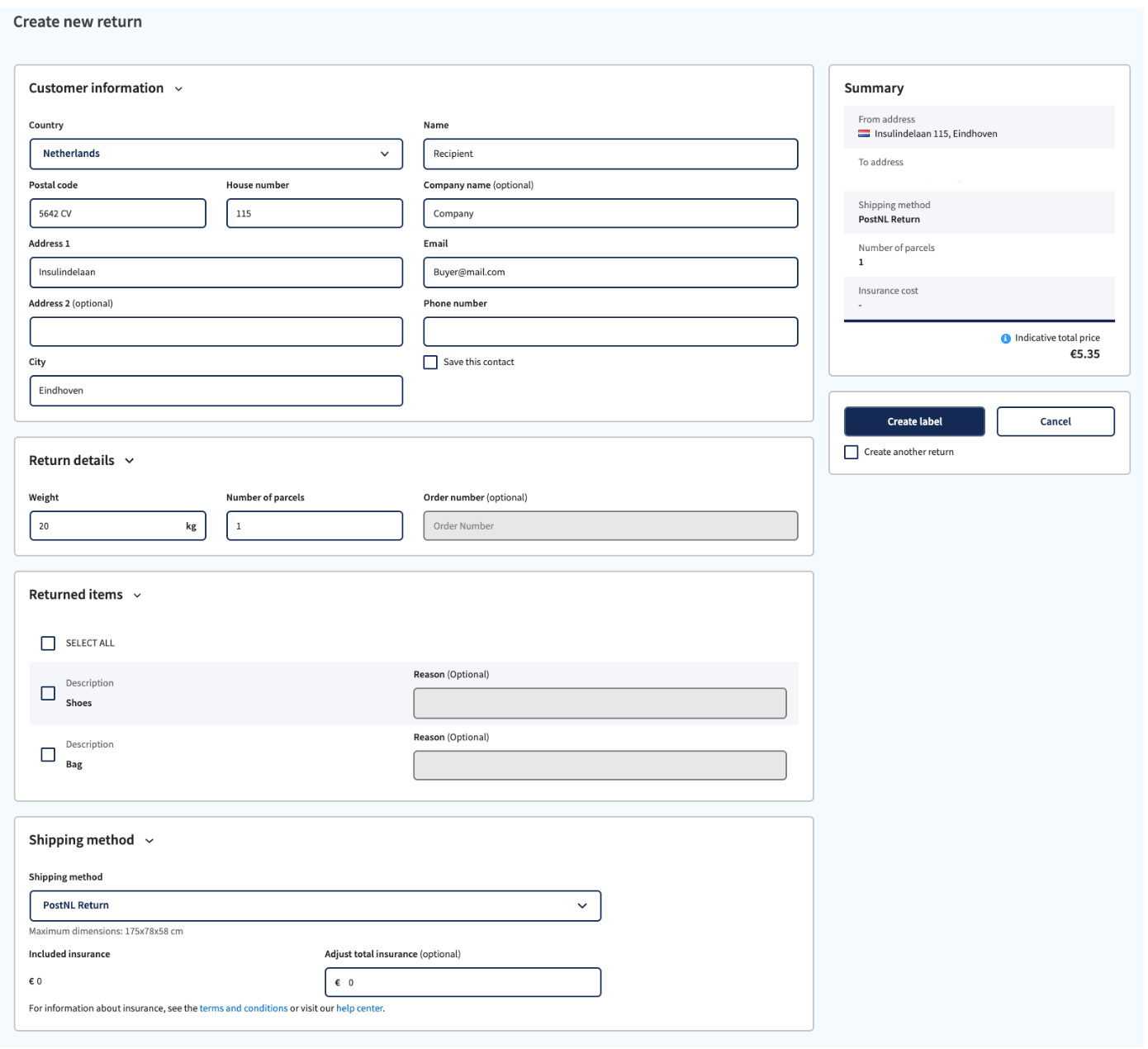 How to create a return – Sendcloud Help Center